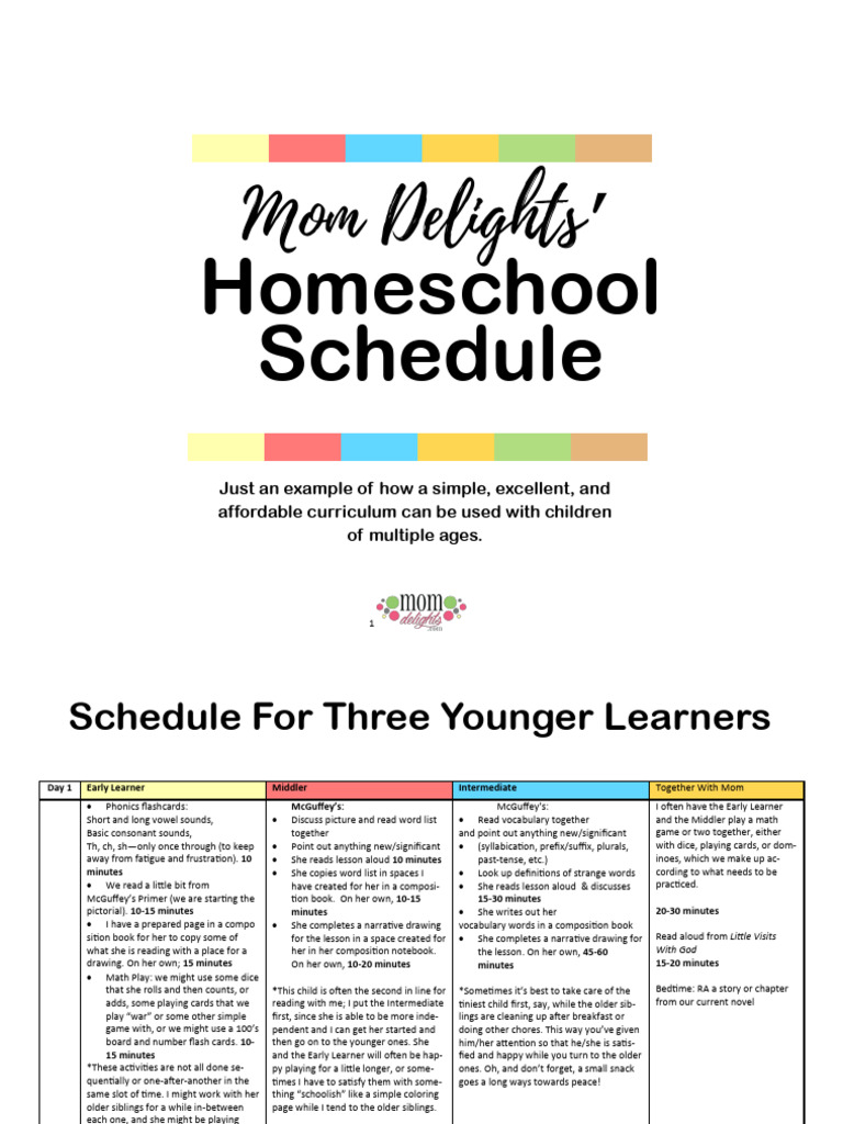 Mom Delights Detailed Homeschool Schedule | PDF | Phonics | Books