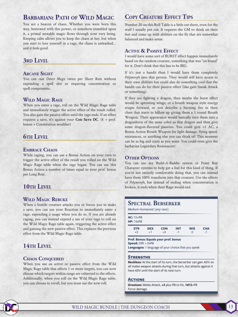 Wild Magic Barbarian Only PDF | PDF