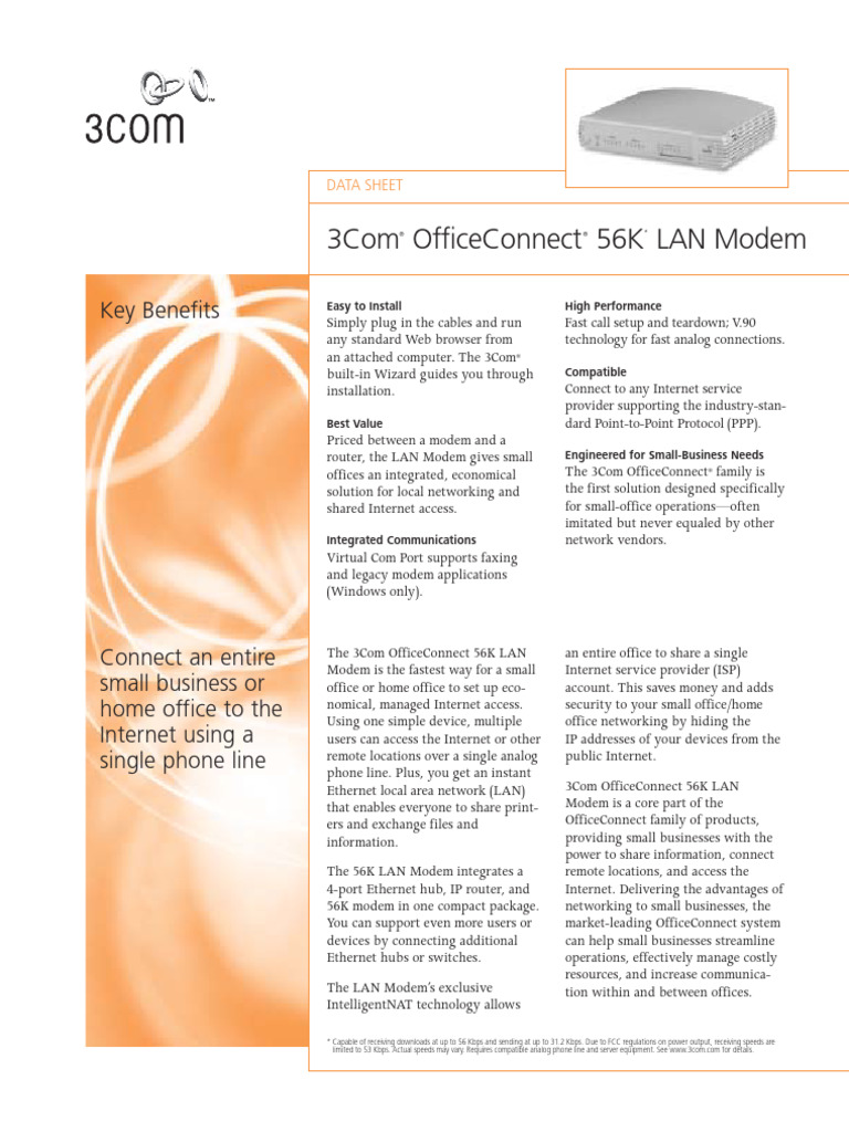 3com Officeconnect 56K Lan Modem: Key Benefits | PDF | Modem | Computer ...
