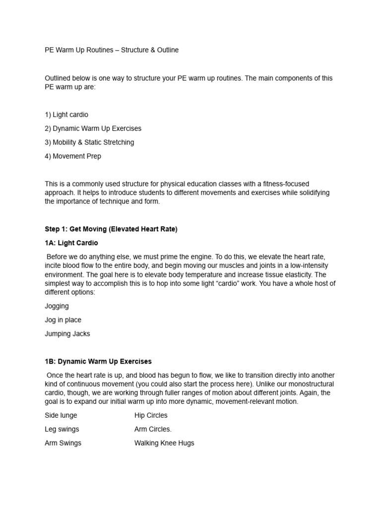 PE Warm Up Routines | PDF