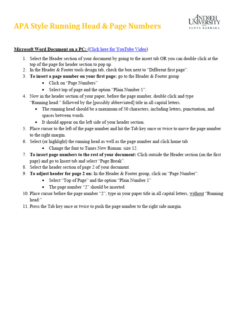 WRITING CENTER APA Running Head and Page Numwebversion | PDF | Letter ...