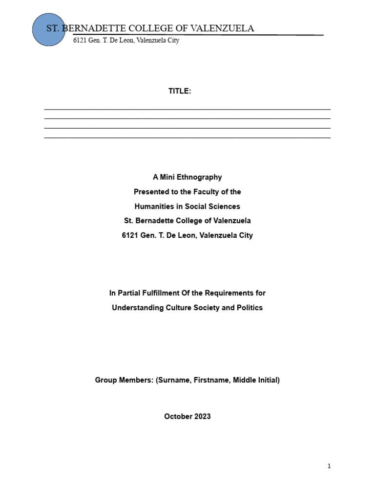 Mini Ethnography of Valenzuela City | PDF | Paragraph | Information