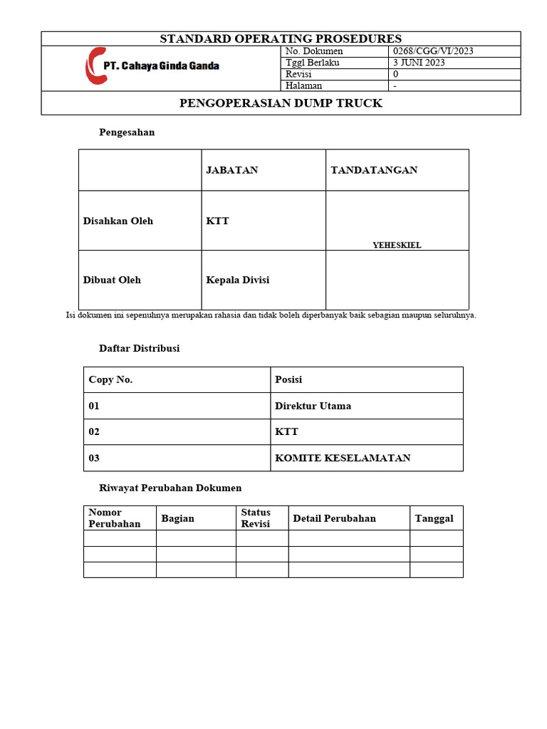 Prosedur Operasional Dump Truck | PDF