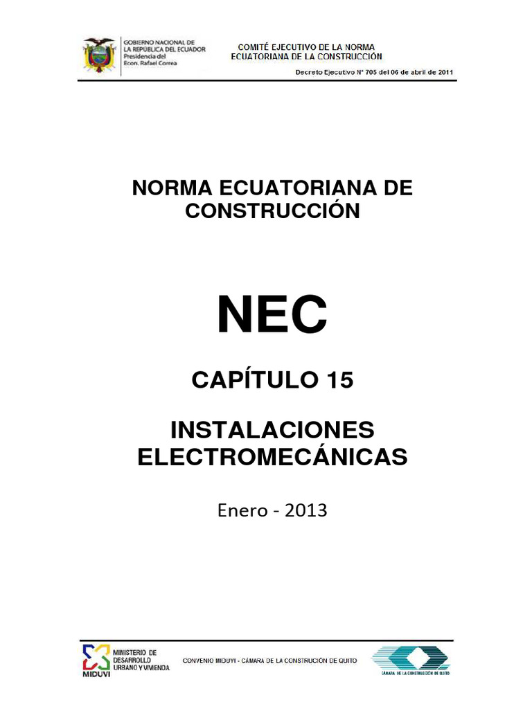 Capítulo 15 Instalaciones Electromecánicas: Norma Ecuatoriana de Construcción | PDF | Conductor ...