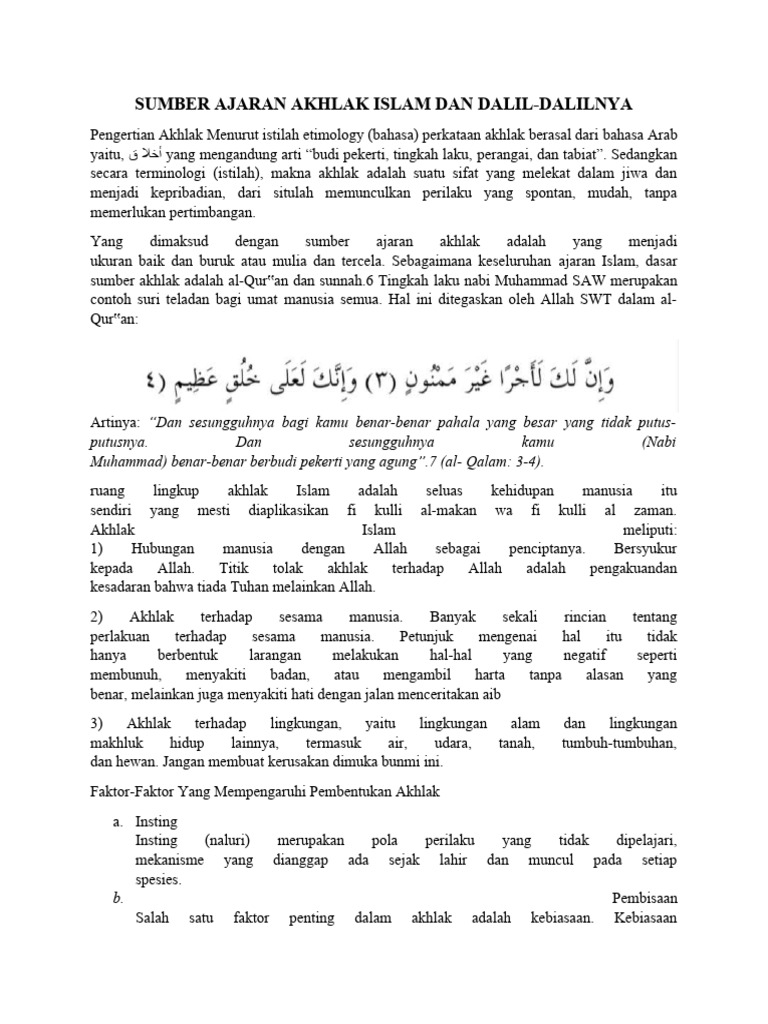 Sumber Ajaran Akhlak Islam Dan Dalil Aik 2 Kel 1 | PDF