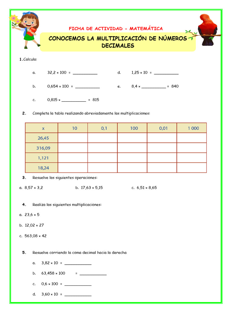 FICHA-LUN-MAT-CONOCEMOS LA MULTIPLICACIÓN DE NÚMEROS DECIMALES | PDF