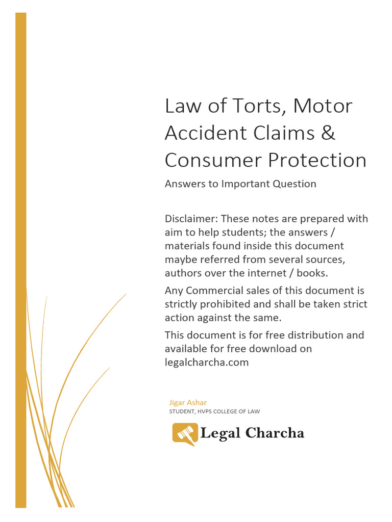 Tort Law: Motor Accident Claims Guide | PDF