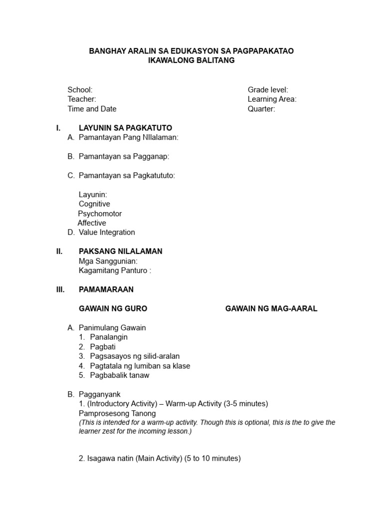 Sample Lesson Format in Esp | PDF