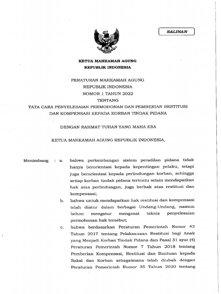 Restitusi & Kompensasi Korban Tindak Pidana | PDF