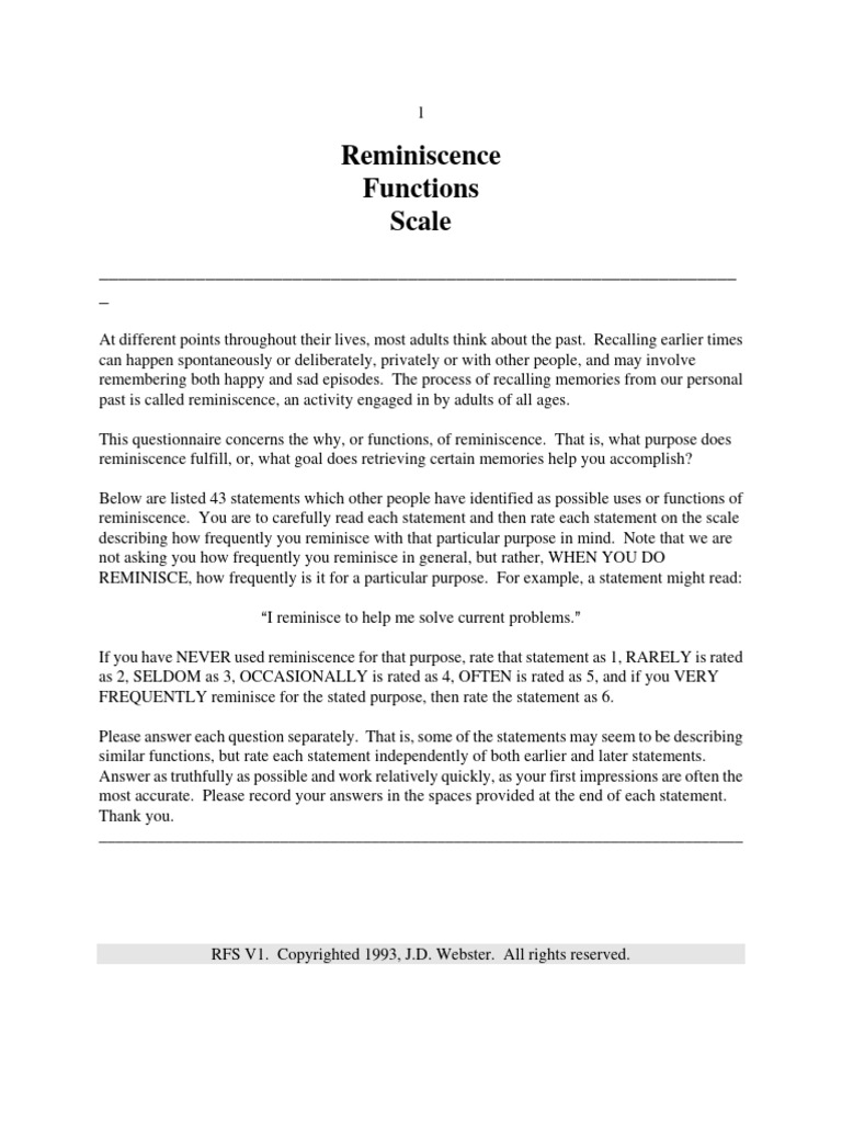 Reminiscence Functions Scale | PDF