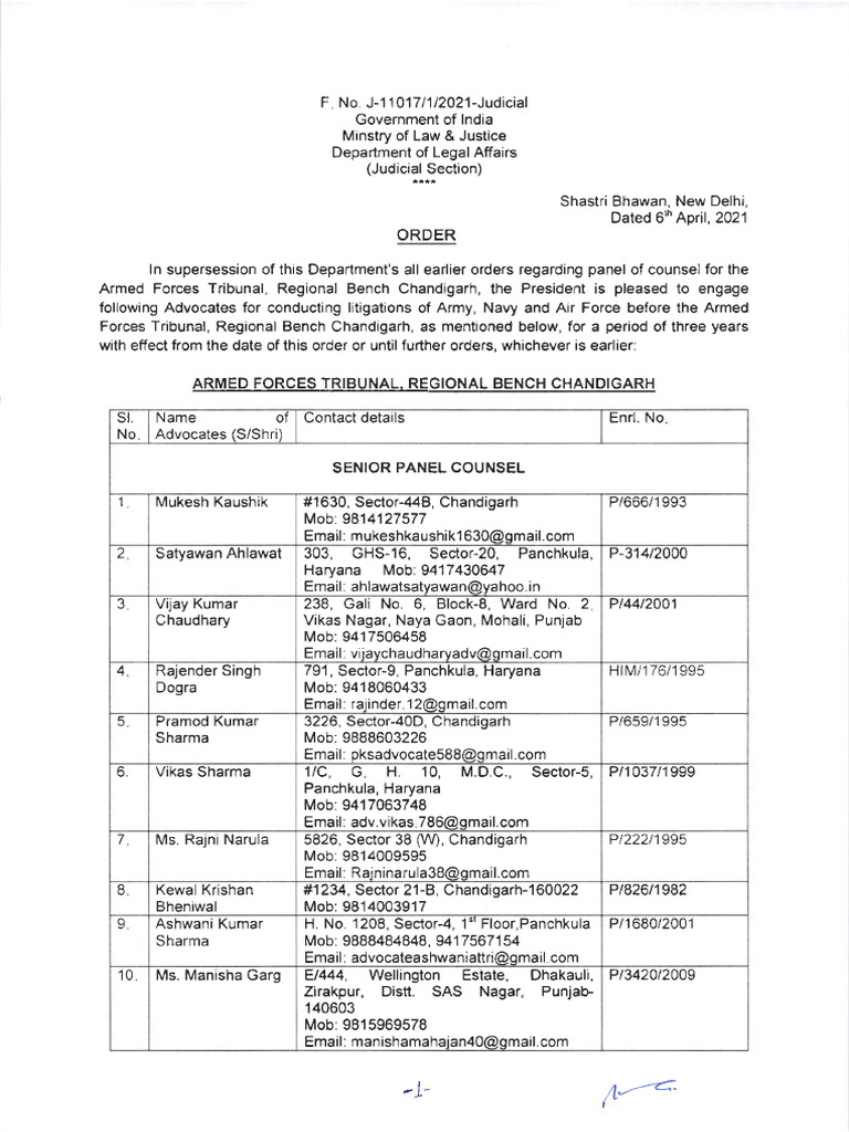 Advocate Panel for AFT Chandigarh | PDF | Judiciaries