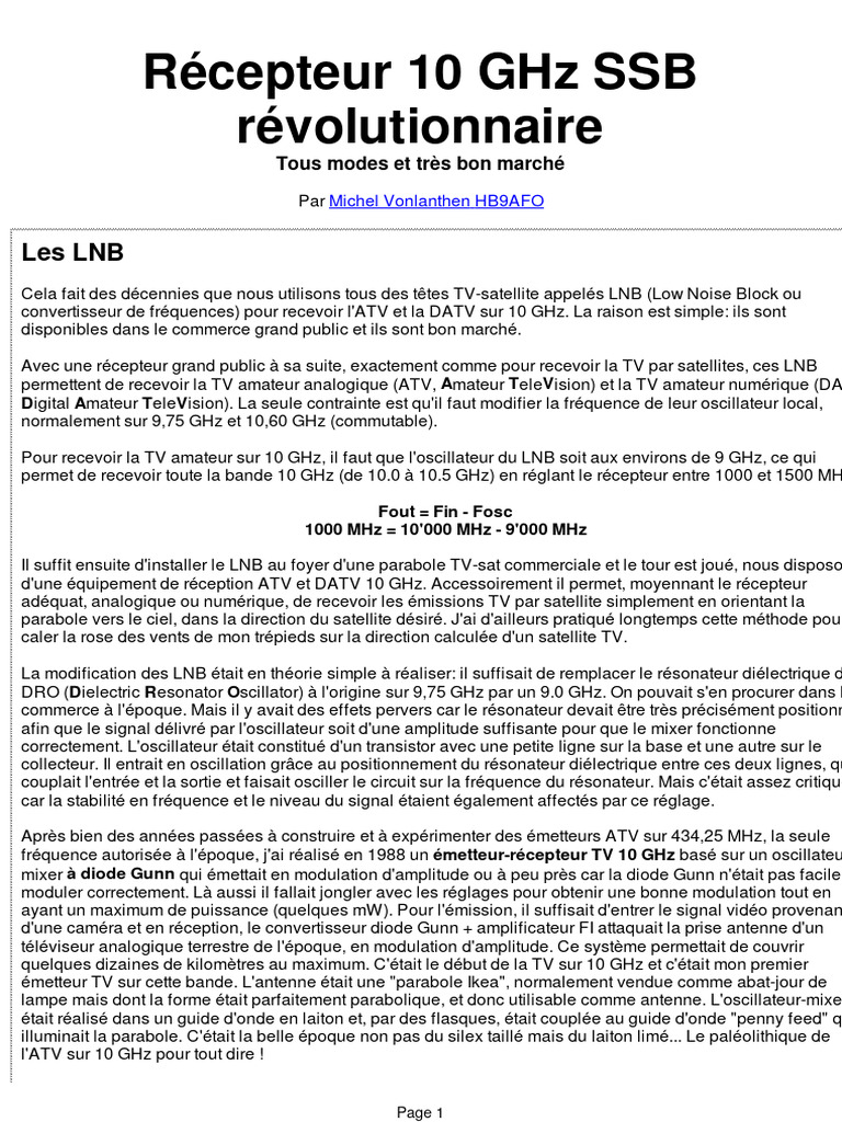 HB9AFO - 10GHz Avec Un PLL-LNB | PDF