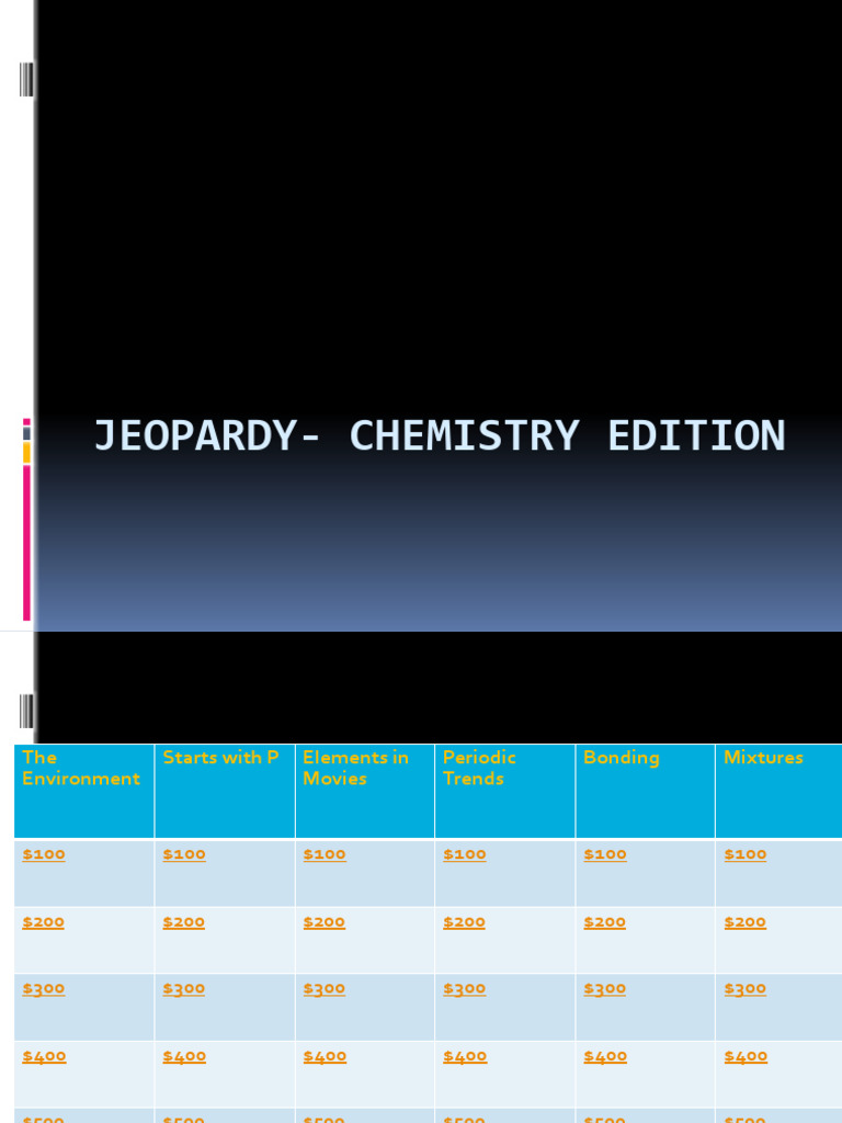 Jeopardy - Chemistry Edition | PDF | Chemical Bond | Mixture