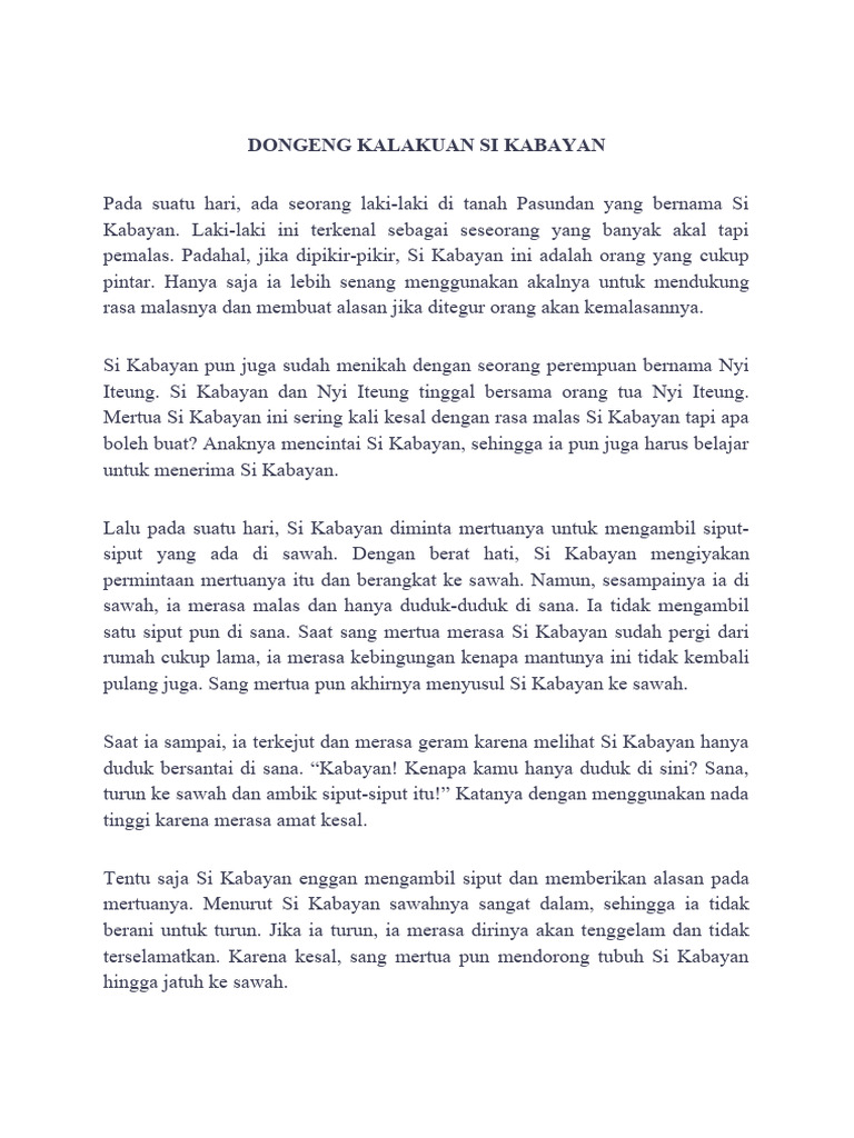 Dongeng Kalakuan Si Kabayan Dan Sangkuriang | PDF