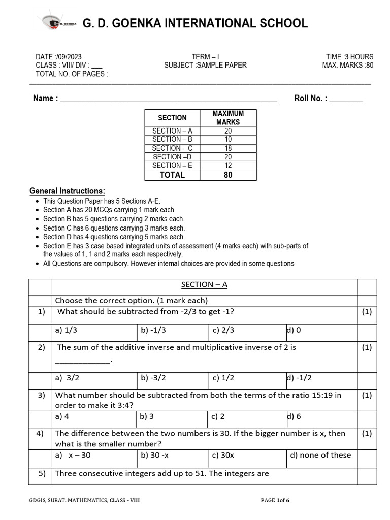 Sample Paper 2 | PDF | Rectangle | Mathematical Objects
