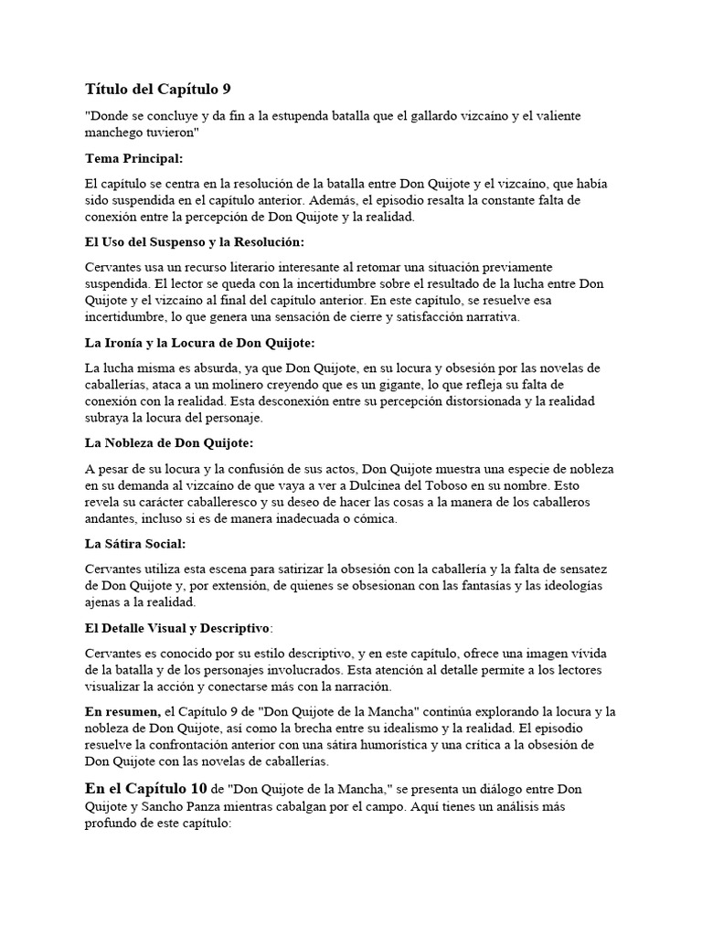 Analisis Capitulo 9 y 10 El Quijote | PDF