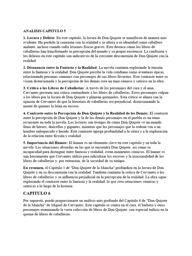 ANALISIS DEL CAPITULO 5 AL 8 El Qui8jote | PDF | Don Quijote | Miguel ...