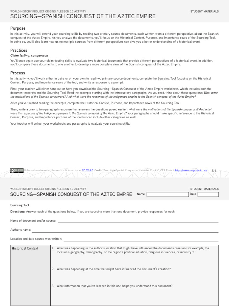 WHP 5312 Activity Sourcing Spanish Conquest Student | PDF | Hernán ...