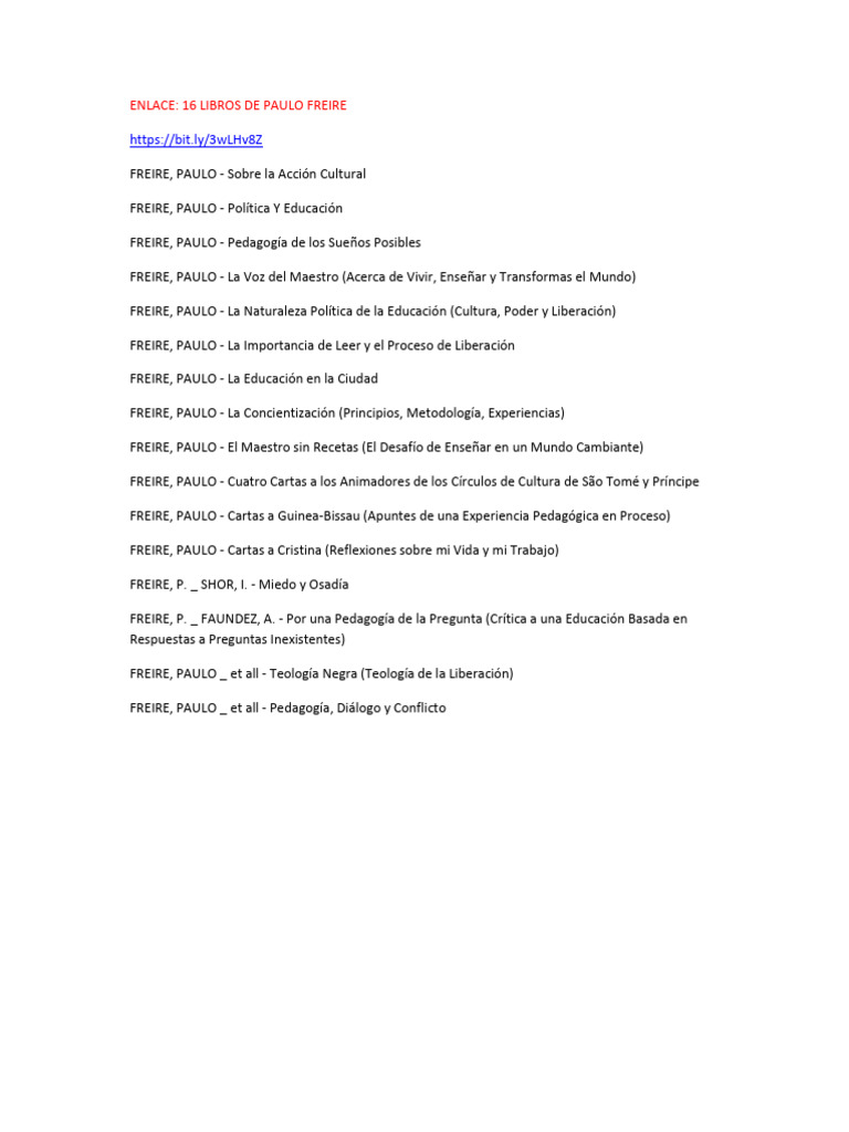 16 Libros de Paulo Freire | PDF 16 Libros de Paulo Freire | PDF
