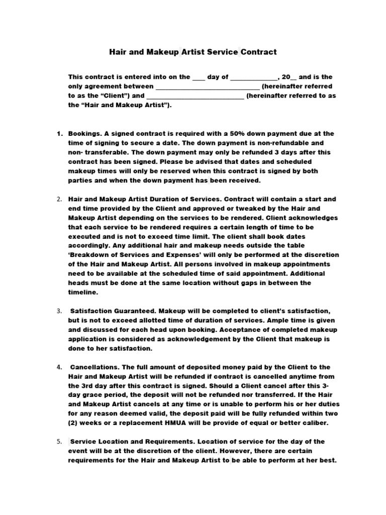Hair and Makeup Artist Service Contract | PDF | Private Law | Justice