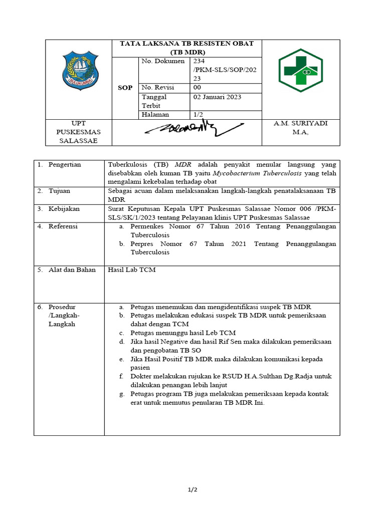D.4.4.1.e. SOP TATA LAKSANA TB RESISTEN OBAT (TB MDR) | PDF