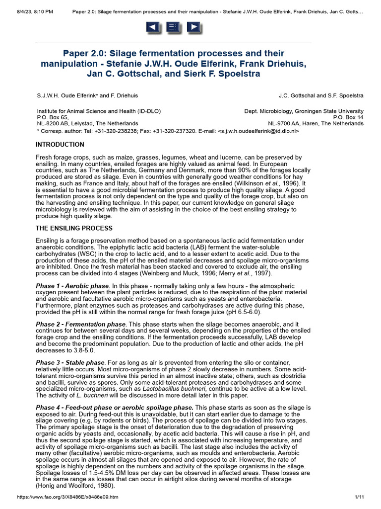 Silage Fermentation Processes Explained | PDF