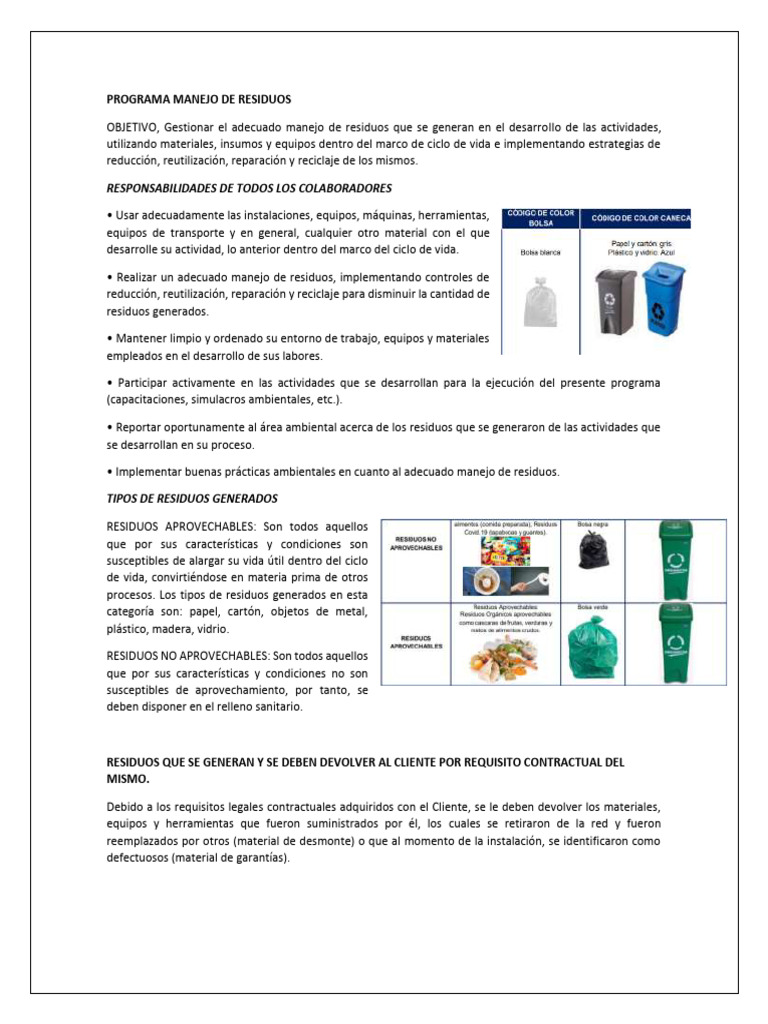 Programa Manejo de Residuos | PDF