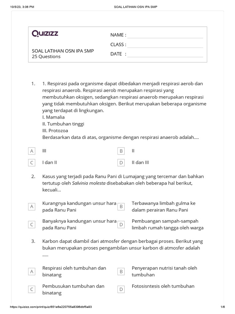 Soal Latihan Osn Ipa SMP | PDF