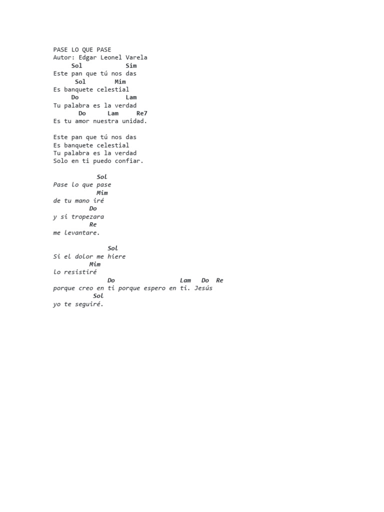 Pase lo que pase: Letra de comunión | PDF