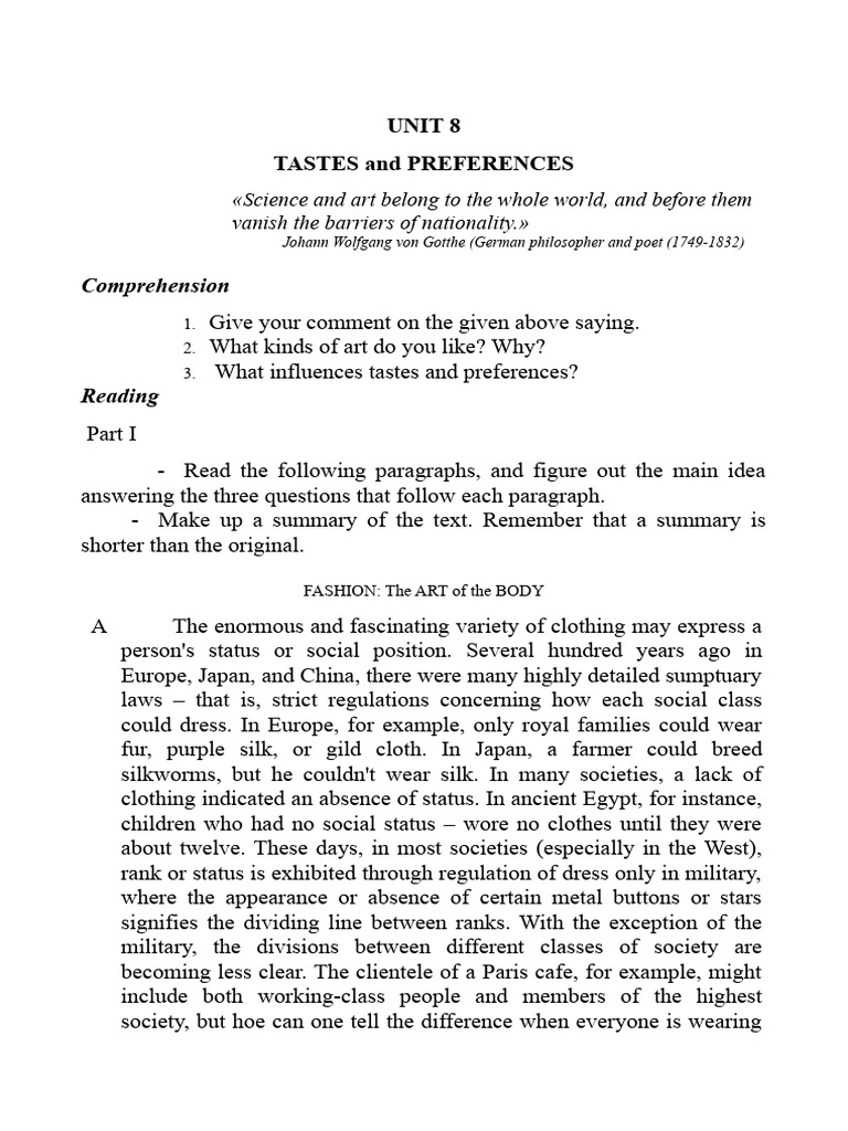 Unit 8 Tastes and Preferences | PDF | Organic Foods | Silk Road