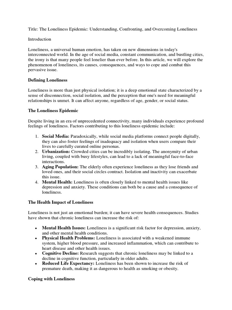 Understanding, Confronting, and Overcoming Loneliness | PDF ...