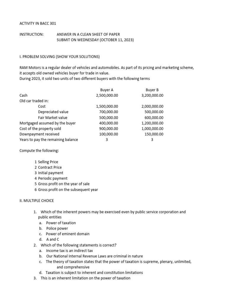 Activity in Bacc 301 | PDF | Taxes | Tax Noncompliance