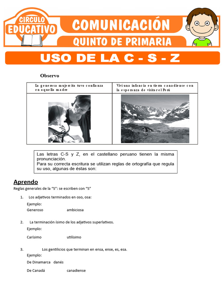 Uso de La C S y Z para Quinto de Primaria | PDF | Morfología ...