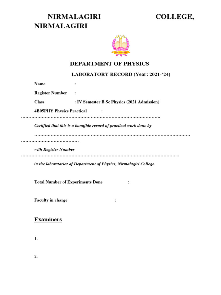 Practical Record Book Certificate (Physics) - 1 | PDF
