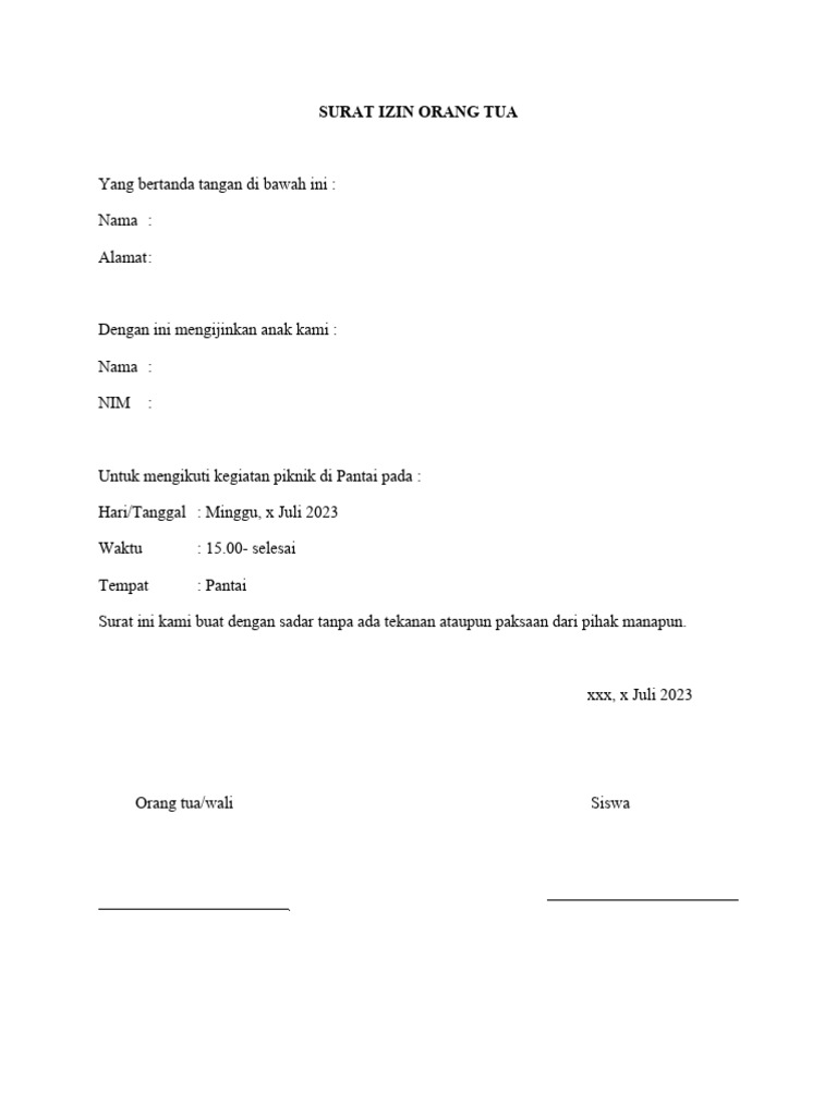 Surat Izin Orang Tua | PDF | Ilmu Sosial | Kesehatan Holistik
