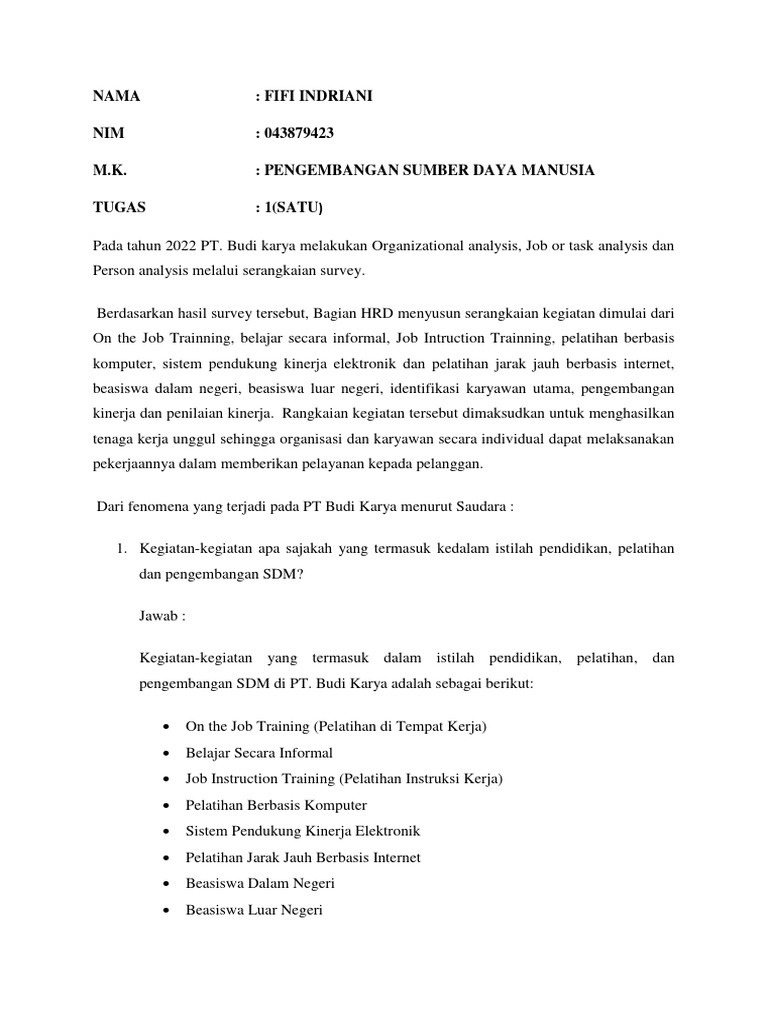 Tugas 1 Pengembangan Sumber Daya Manusia Fifi | PDF