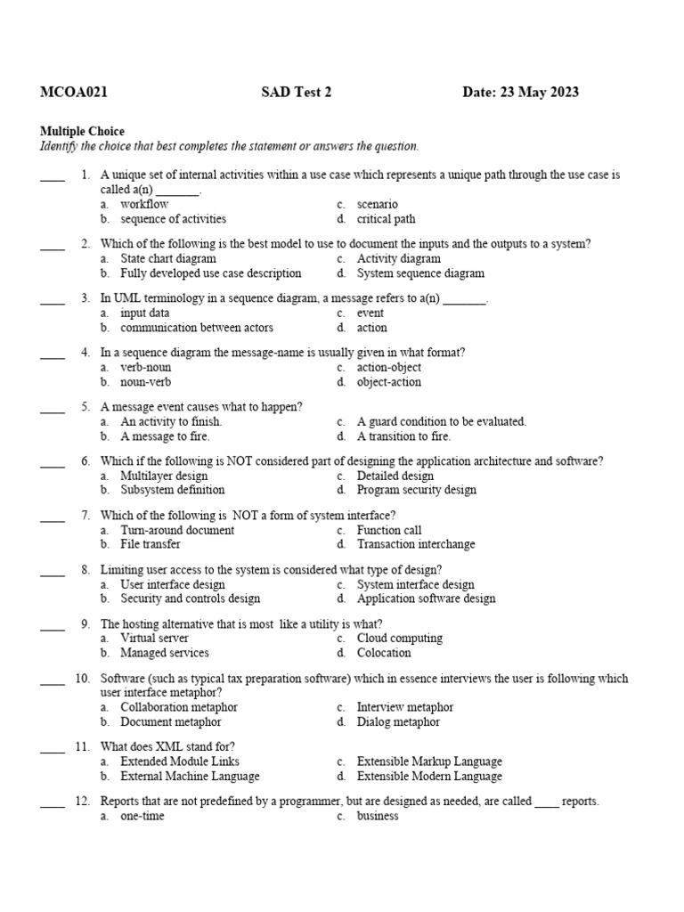MCOA021 SAD Test 2 - Chpts 5-7 | PDF | Use Case | Encryption