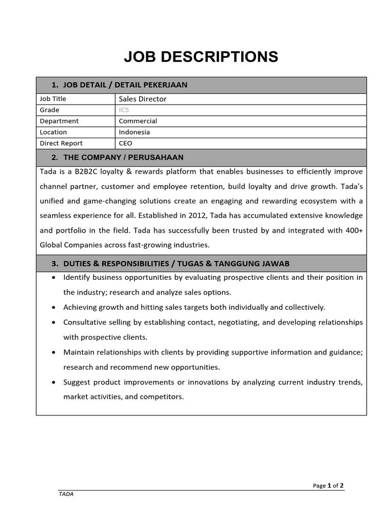 JD - Sales Director | PDF | Sales | Employment