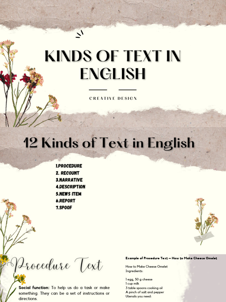 Kinds of Texts in English | PDF | Adjective | Grammatical Tense