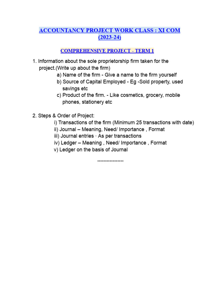 Accountancy Project - Class 11 (2023-24) | PDF
