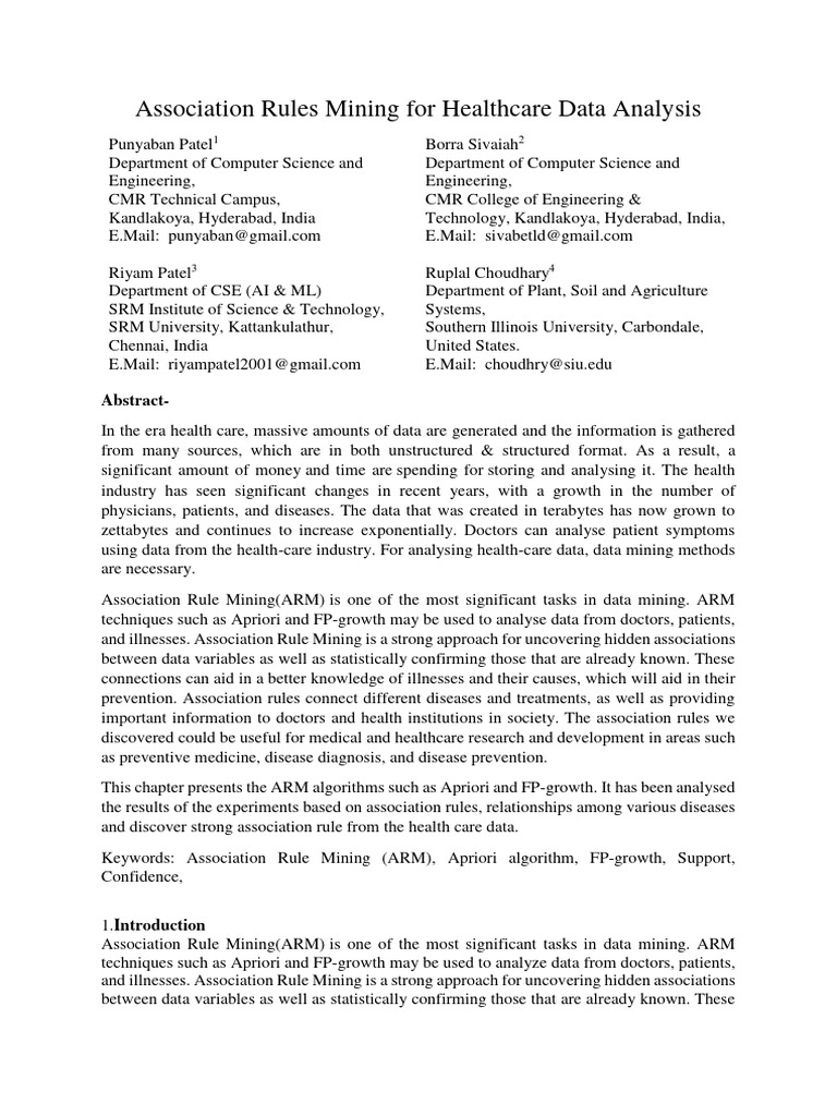 Association Rule Mining For Healthcare Data Analysis | PDF | Support Vector Machine | Applied ...