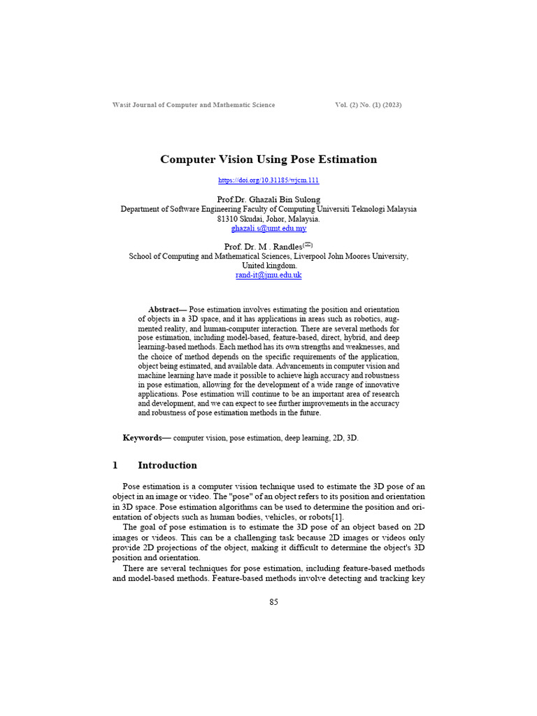 Computer Vision Using Pose Estimation | PDF