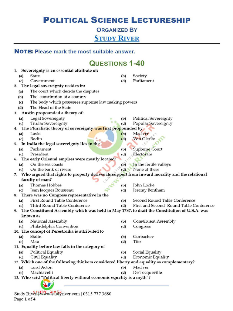 Political Science Free Test | PDF Political Science Free Test | PDF