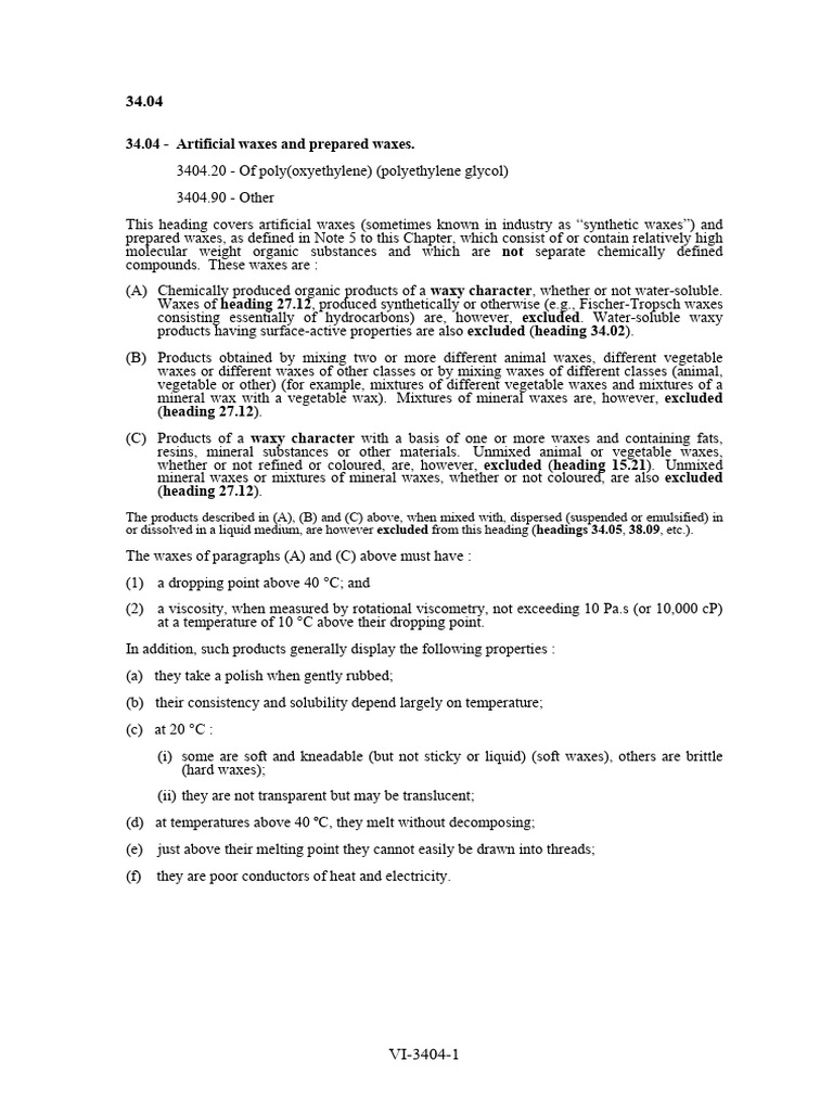 Artificial Waxes and Prepared Waxes 3404 | PDF | Wax | Fatty Acid