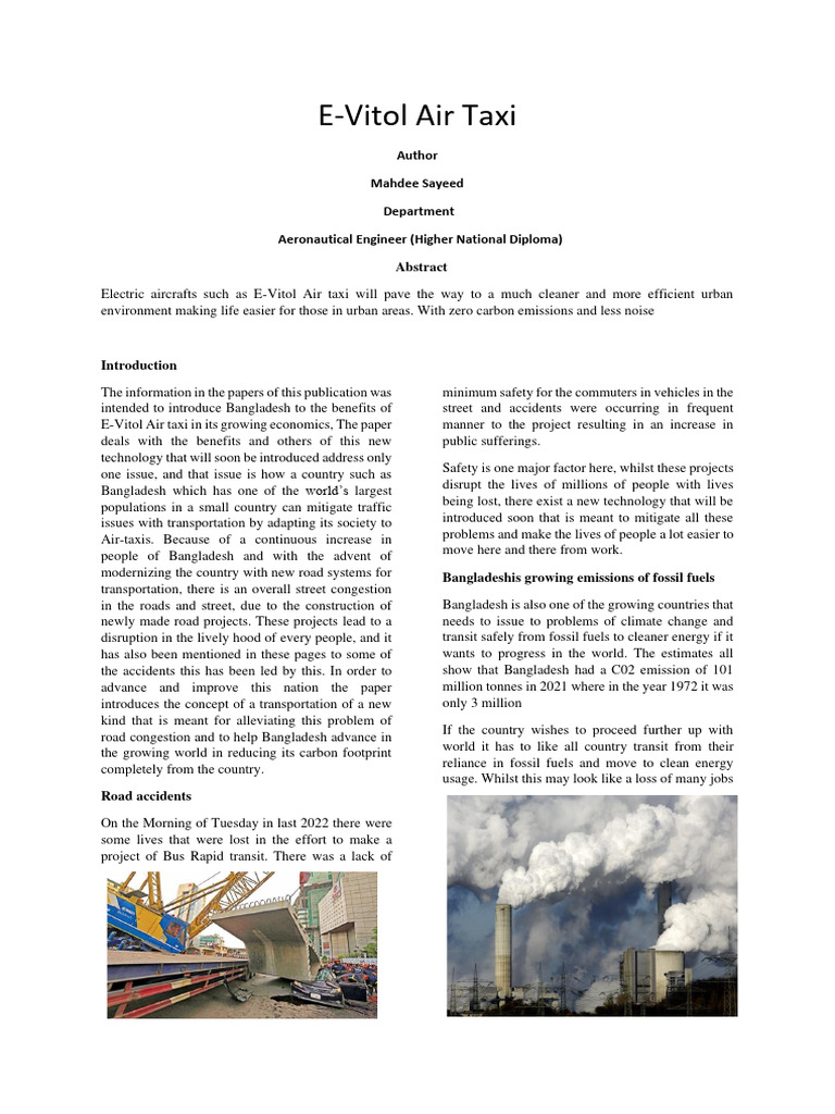 E-Vitol Air Taxi, Bangladesh | PDF | Aircraft | Fuel Cell