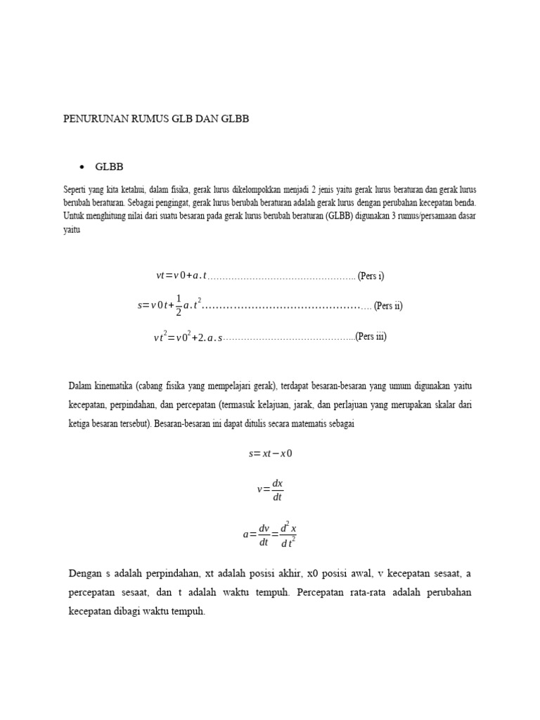 Penurunan Rumus GLB Dan GLBB | PDF