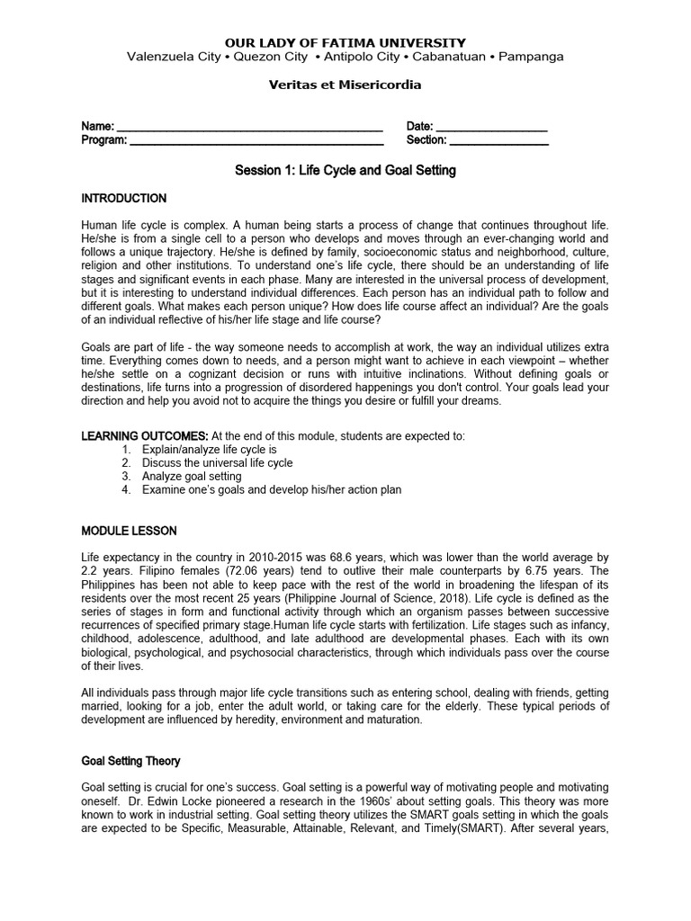 Life Cycle and Goal Setting Guide | PDF | Goal Setting | Goal