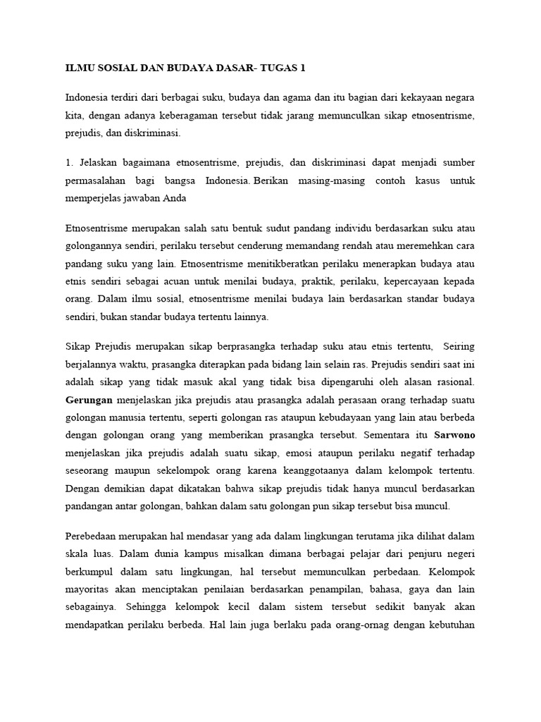 ILMU SOSIAL DAN BUDAYA DASAR Tugas 1 UT | PDF