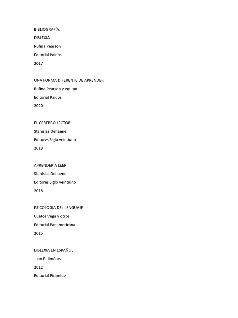 Biblio TDL y Dislexias para Enapan | PDF | Relaciones personales ...