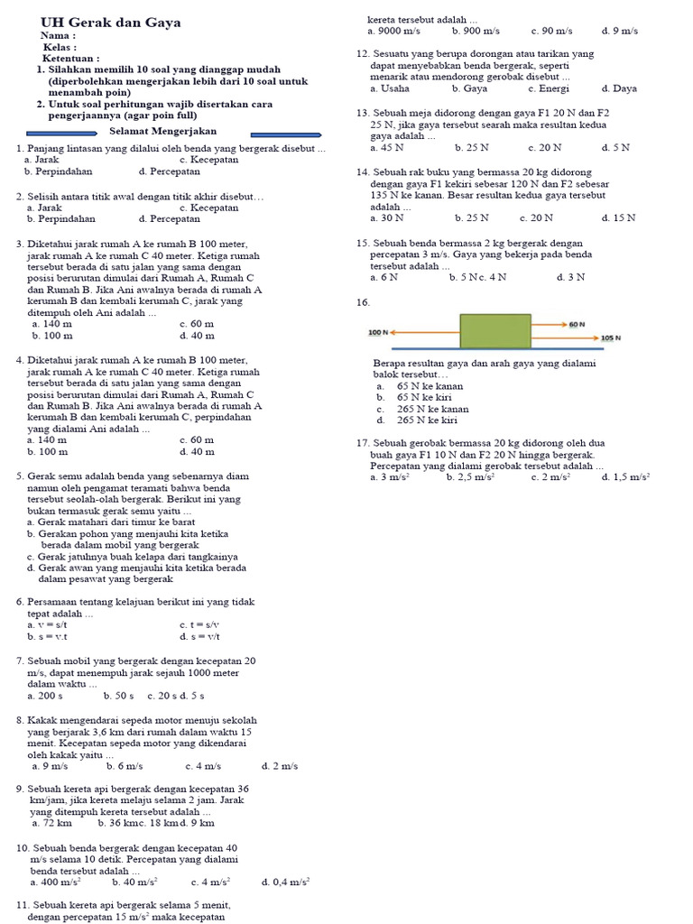 UH Gerak Dan Gaya | PDF